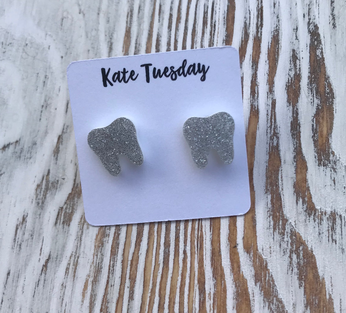 Silver Sparkly Tooth Acrylic Stud Earrings – Kate Tuesday Wholesale